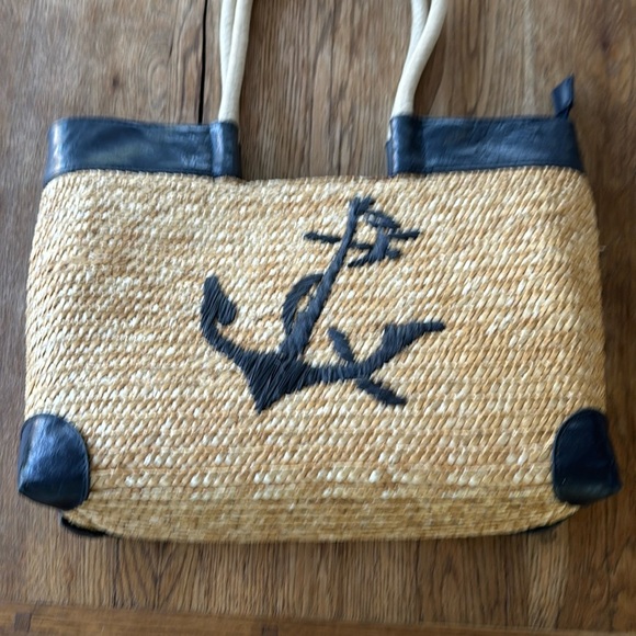 Straw Studios | Bags | Straw Studios Woven Straw Anchor Tote Large ...